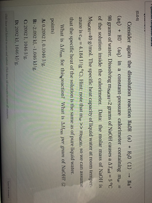 Solved Question Completul Jualus. [CLO5] Consider again the | Chegg.com