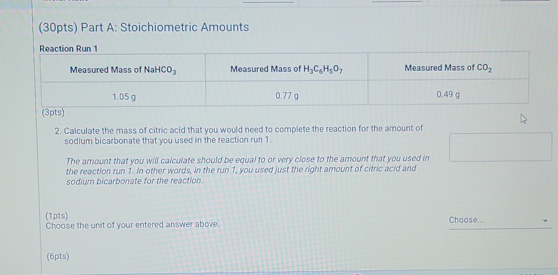 Solved (30pts) Part A: Stoichiometric Amounts 2. Calculate | Chegg.com