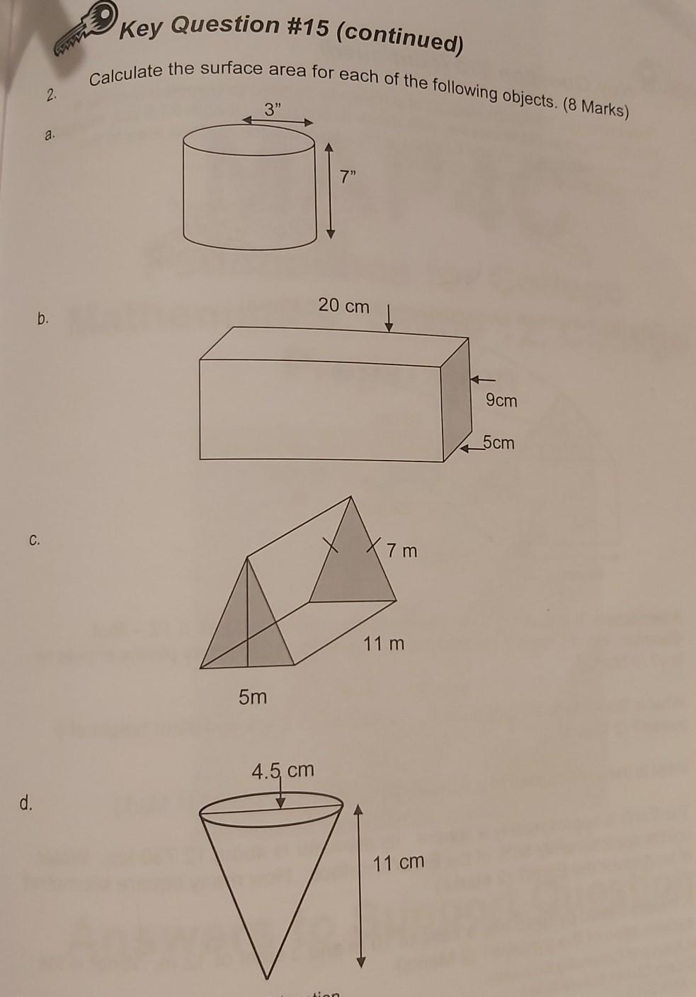 Solved Key Question #15 (continued) Calculate the surface | Chegg.com