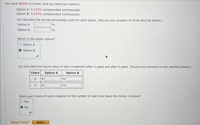 Solved ou have $2000 to invest, and you have two options: | Chegg.com