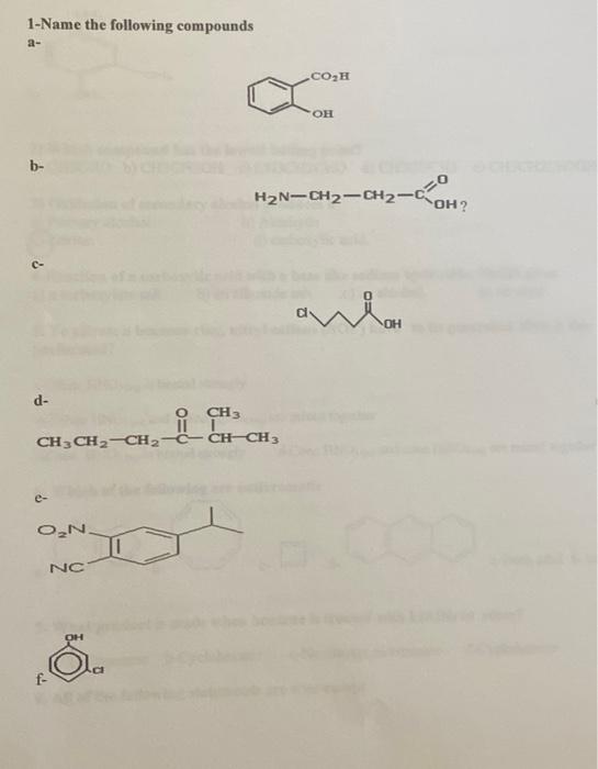 Solved 1-Name the following compounds COH ОН b- | Chegg.com