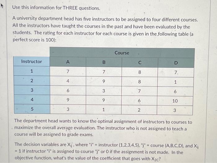Solved Use this information for THREE questions. A | Chegg.com