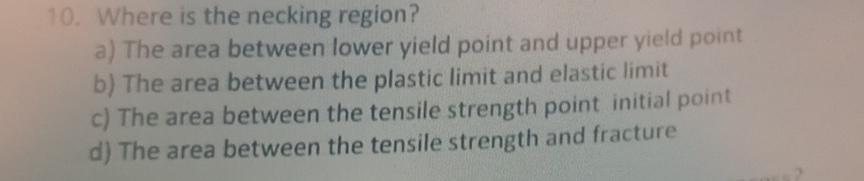 Solved Where is the necking region?a) ﻿The area between | Chegg.com