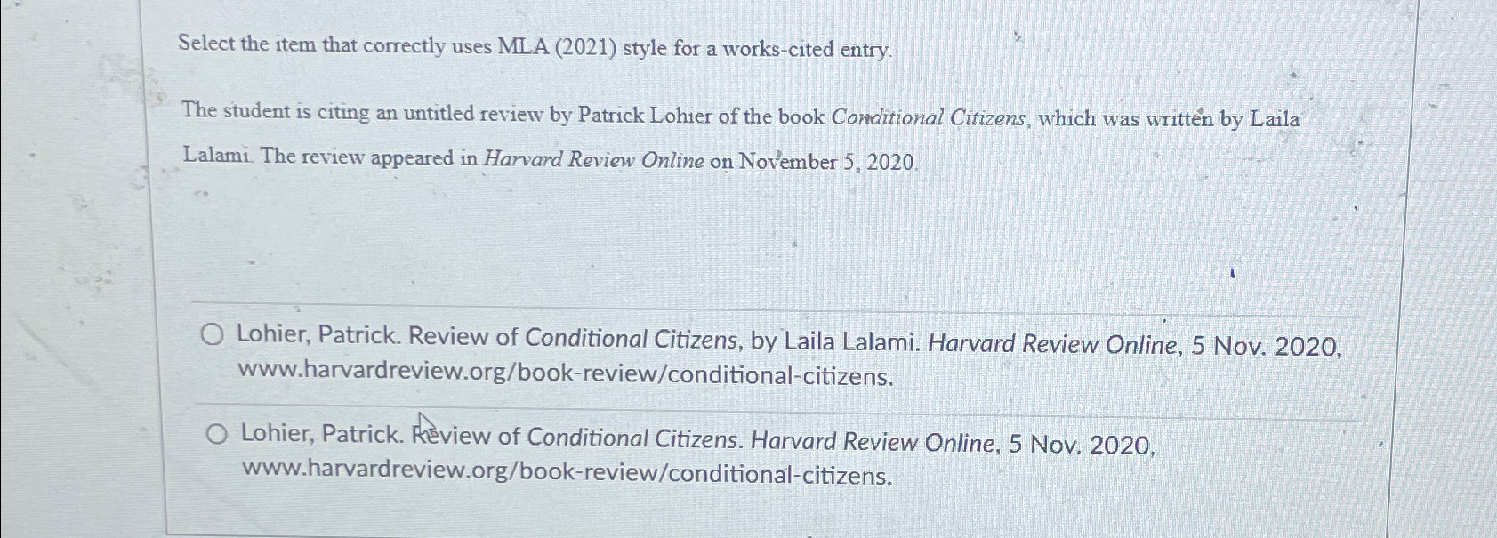 Solved Select the item that correctly uses MLA (2021) ﻿style | Chegg.com