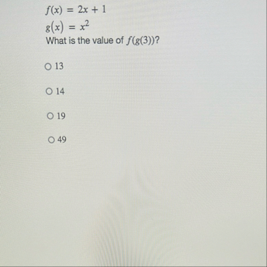 Solved f(x)=2x 1g(x)=x2What is the value of | Chegg.com