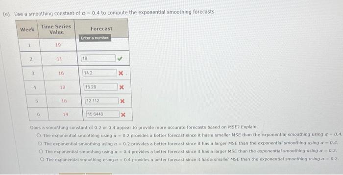 Solved (c) Use a smoothing constant of α=0.4 to compute the | Chegg.com