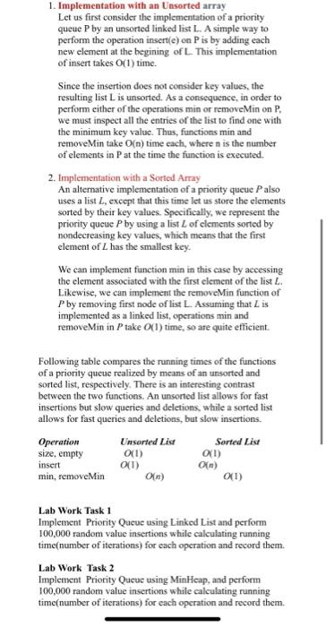 Solved A priority queue is an abstract data type for storing | Chegg.com