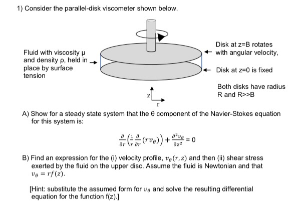 Solved 1) Consider the parallel-disk viscometer shown below. | Chegg.com