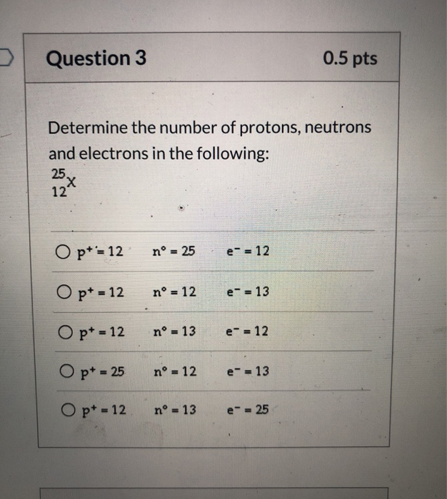 Solved Question 3 0.5 pts Determine the number of protons, | Chegg.com