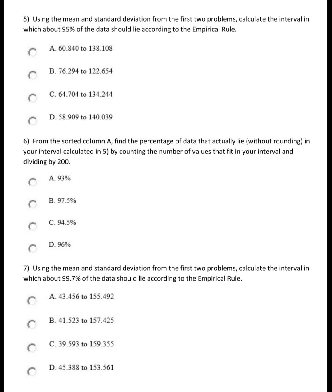 Solved 6) From the sorted column A, find the percentage of | Chegg.com