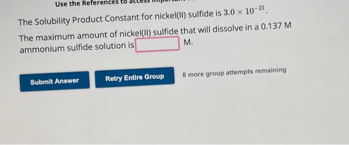 Solved The Solubility Product Constant for nickel(II) | Chegg.com