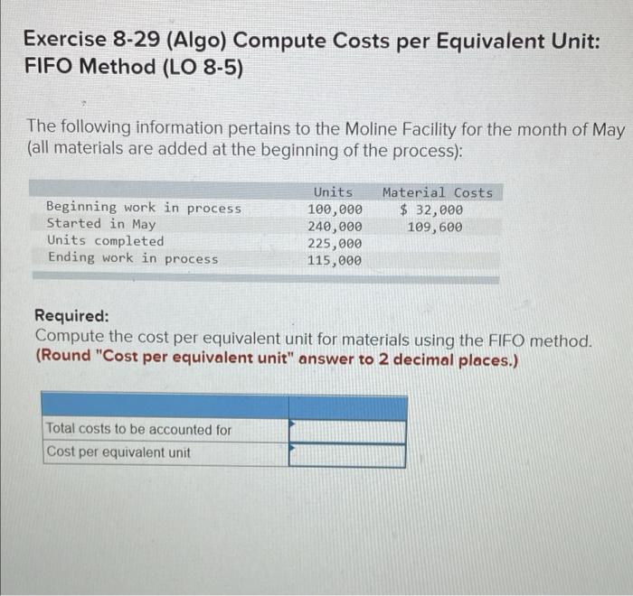 Solved Exercise 8-29 (Algo) Compute Costs per Equivalent | Chegg.com