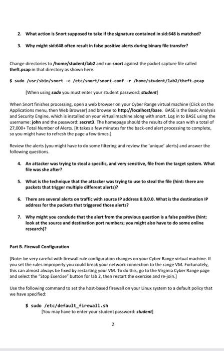 2. What action is Snort supposed to take if the | Chegg.com