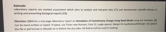 Rationale Laboratory reports are marked assessment | Chegg.com