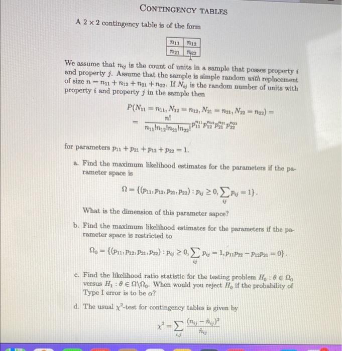 Solved A 2×2 contingency table is of the form We assume that | Chegg.com