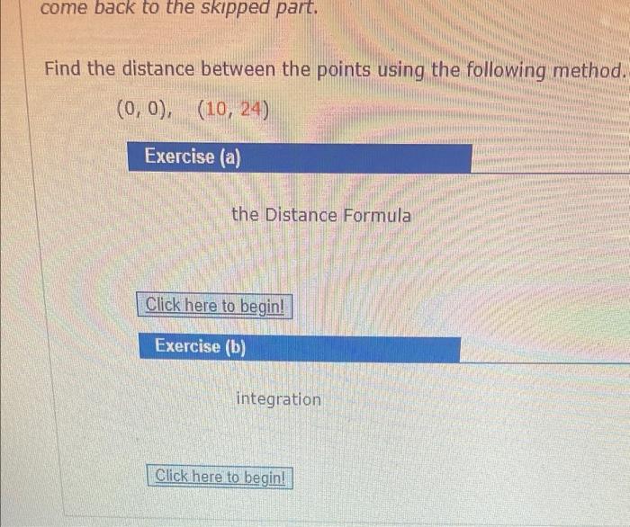 Solved come back to the skipped part. Find the distance | Chegg.com