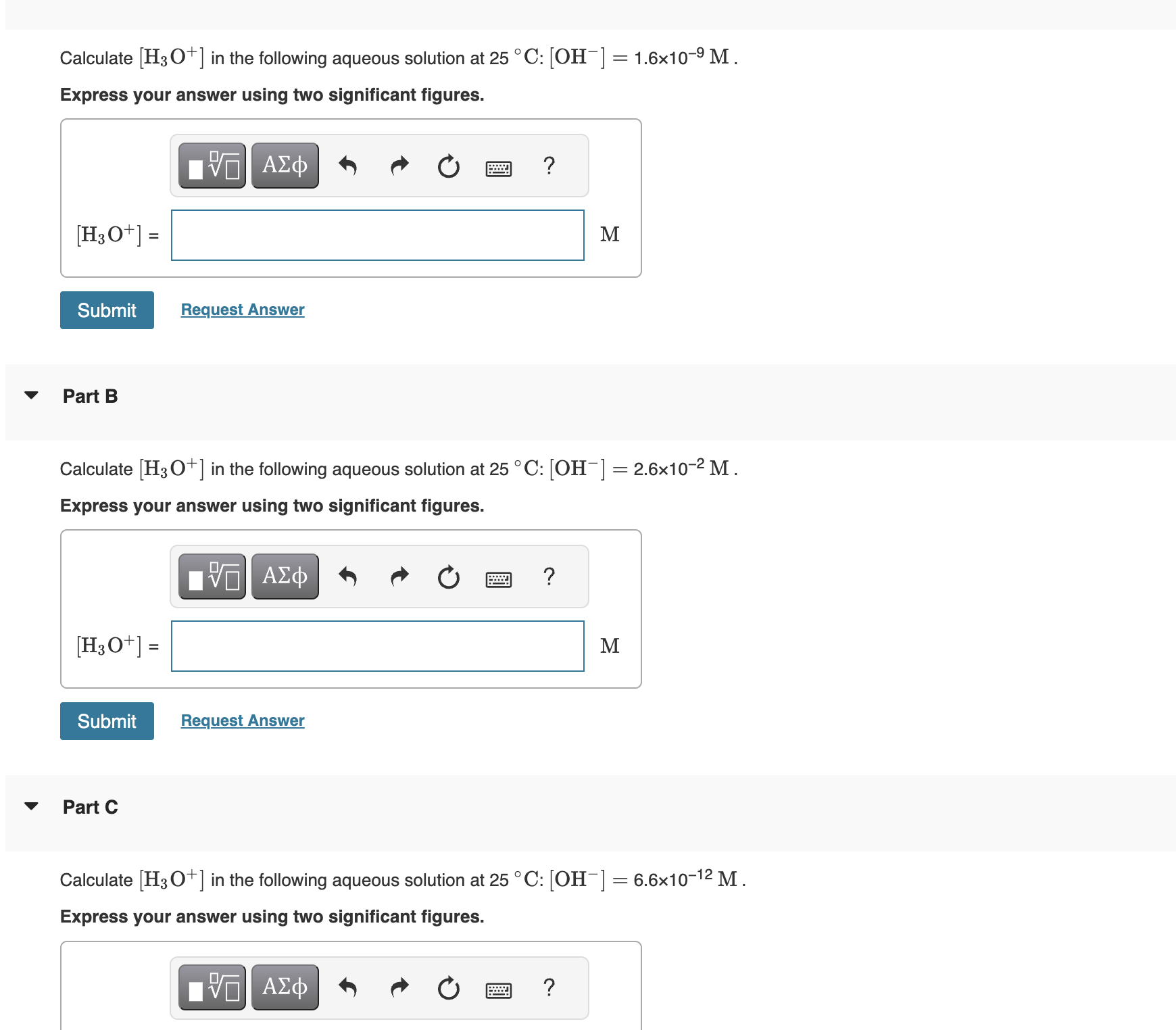 Calculate H3O+in the following aqueous solution at | Chegg.com