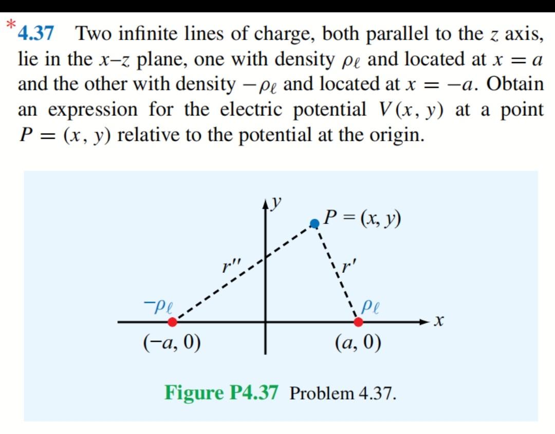 Solved *4.37 Two infinite lines of charge, both parallel to | Chegg.com