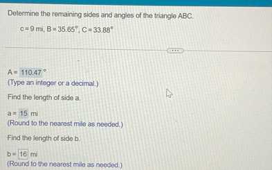 Solved Determine the remaining sides and angles of the | Chegg.com