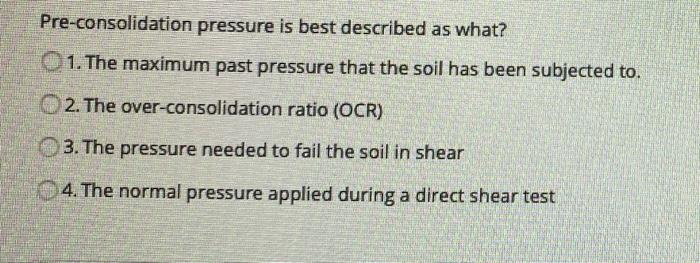Solved Pre-consolidation pressure is best described as what? | Chegg.com