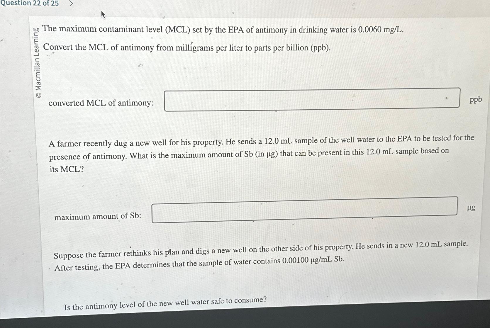 Solved Question 22 of 25\\nThe maximum contaminant level | Chegg.com