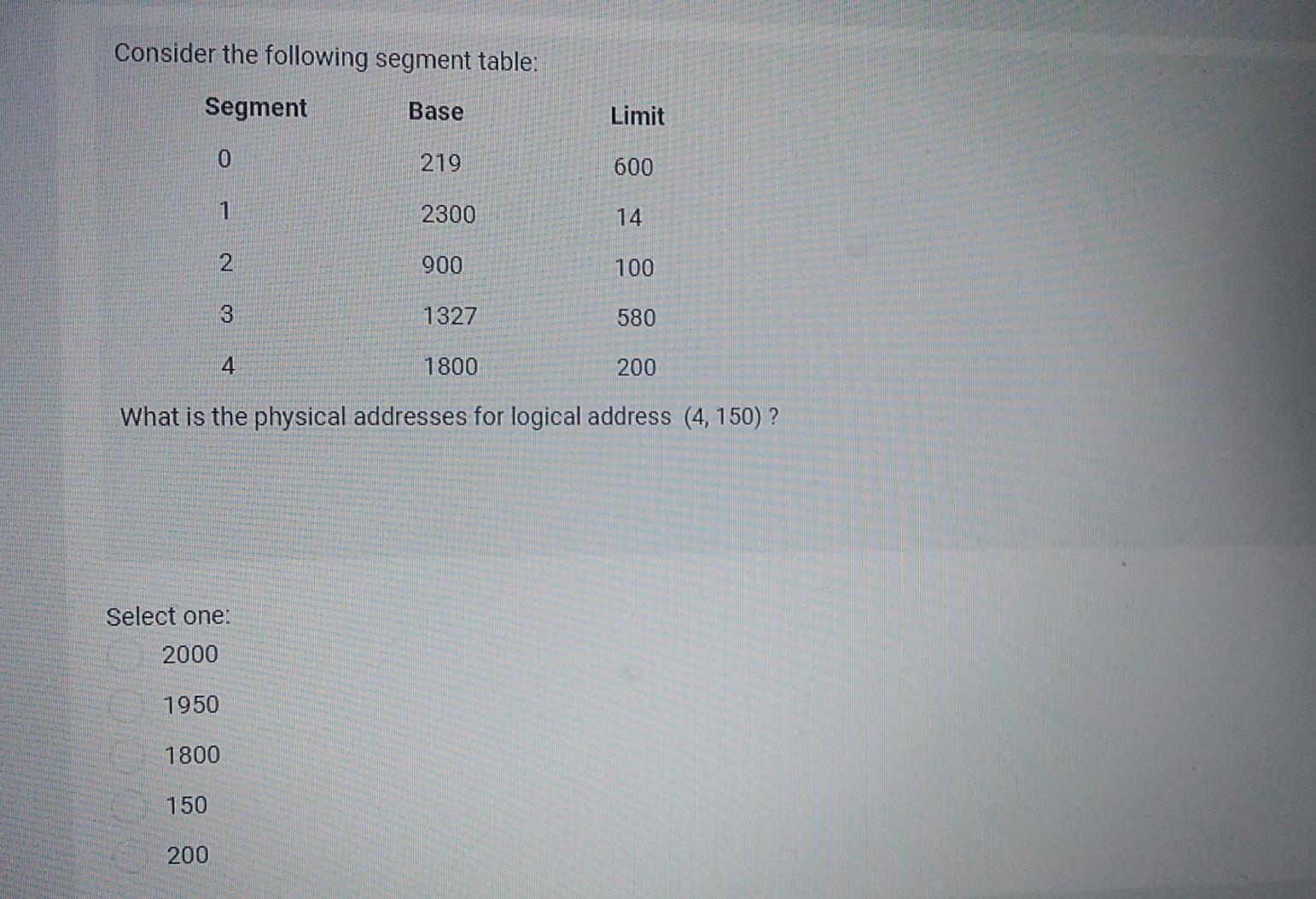 Solved Consider the following segment table: Segment Base | Chegg.com