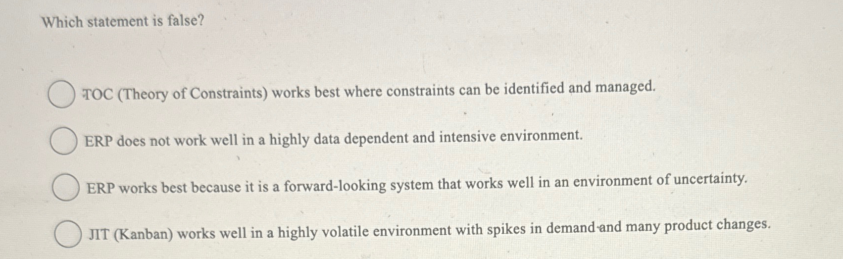 Solved Which statement is false?TOC (Theory of Constraints) | Chegg.com