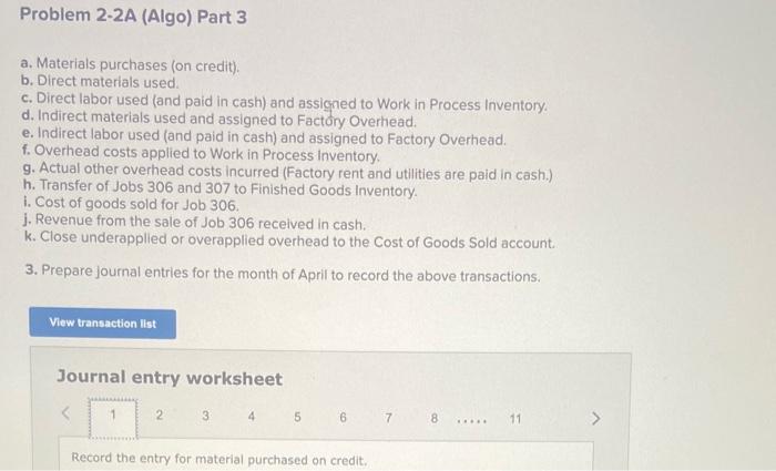 Solved Problem 2-2A (Algo) Computing and recording job | Chegg.com