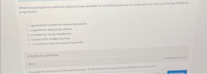 Solved What measuring devices did early chemists have | Chegg.com