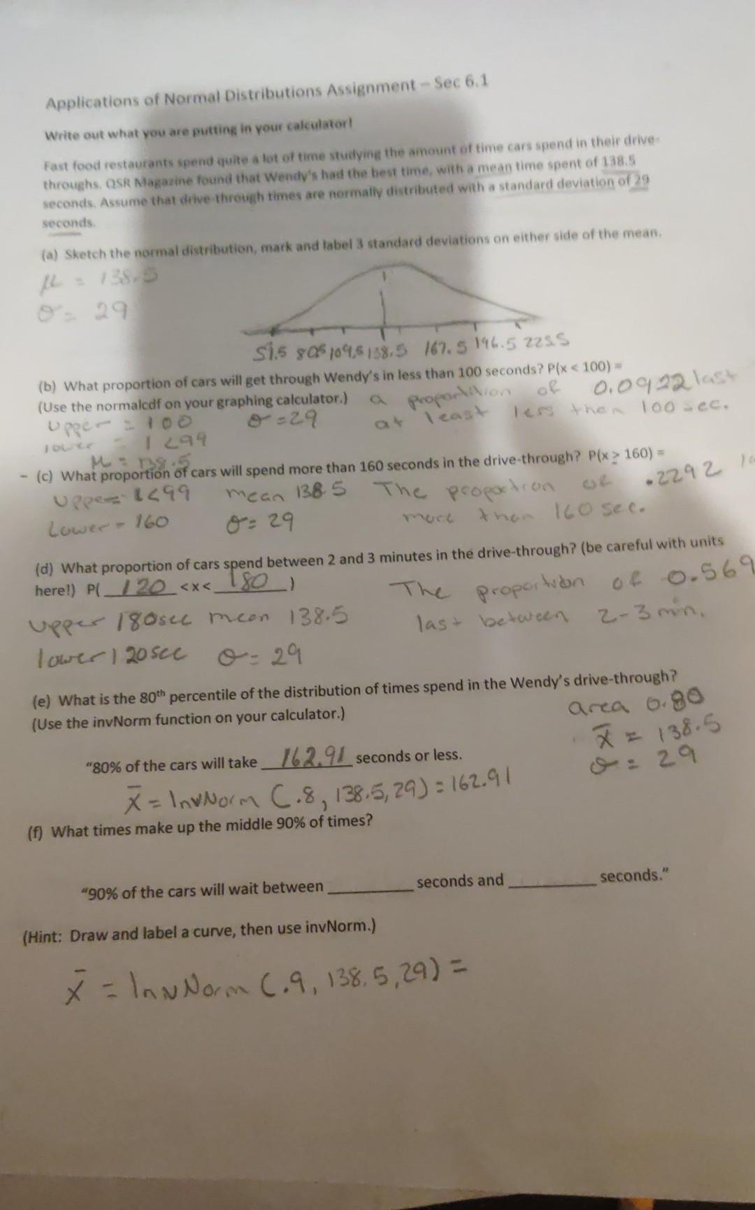 Solved Applications of Normal Distributions Assignment - Sec | Chegg.com