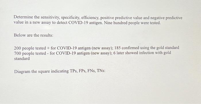 Solved Determine the sensitivity, specificity, efficiency, | Chegg.com