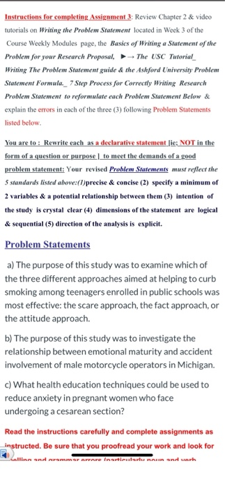 Instructions for completing Assignment 3: Review | Chegg.com