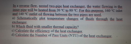 Solved In a reverse flow, nested two-pipe heat exchanger, | Chegg.com