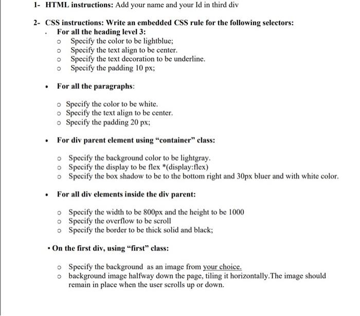 Solved 1- HTML instructions: Add your name and your Id in | Chegg.com