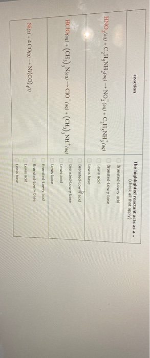 Solved reaction The highlighted reactant acts as a... (check | Chegg.com
