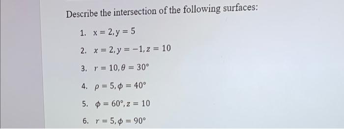 Solved Describe the intersection of the following surfaces: | Chegg.com