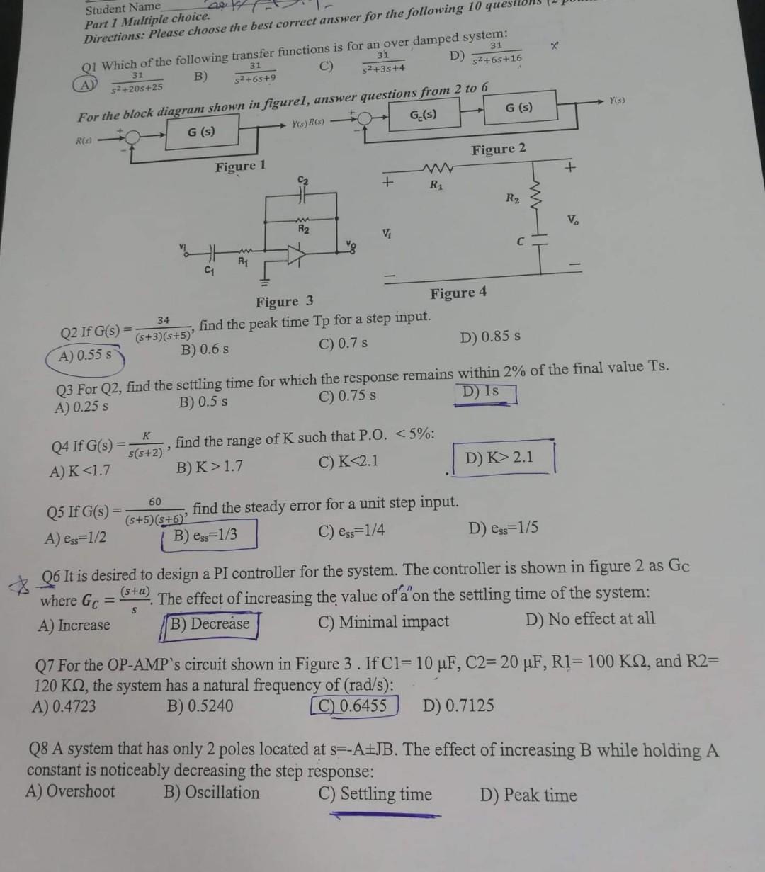 Solved Student Name Part 1 Multiple choice. Directions: | Chegg.com