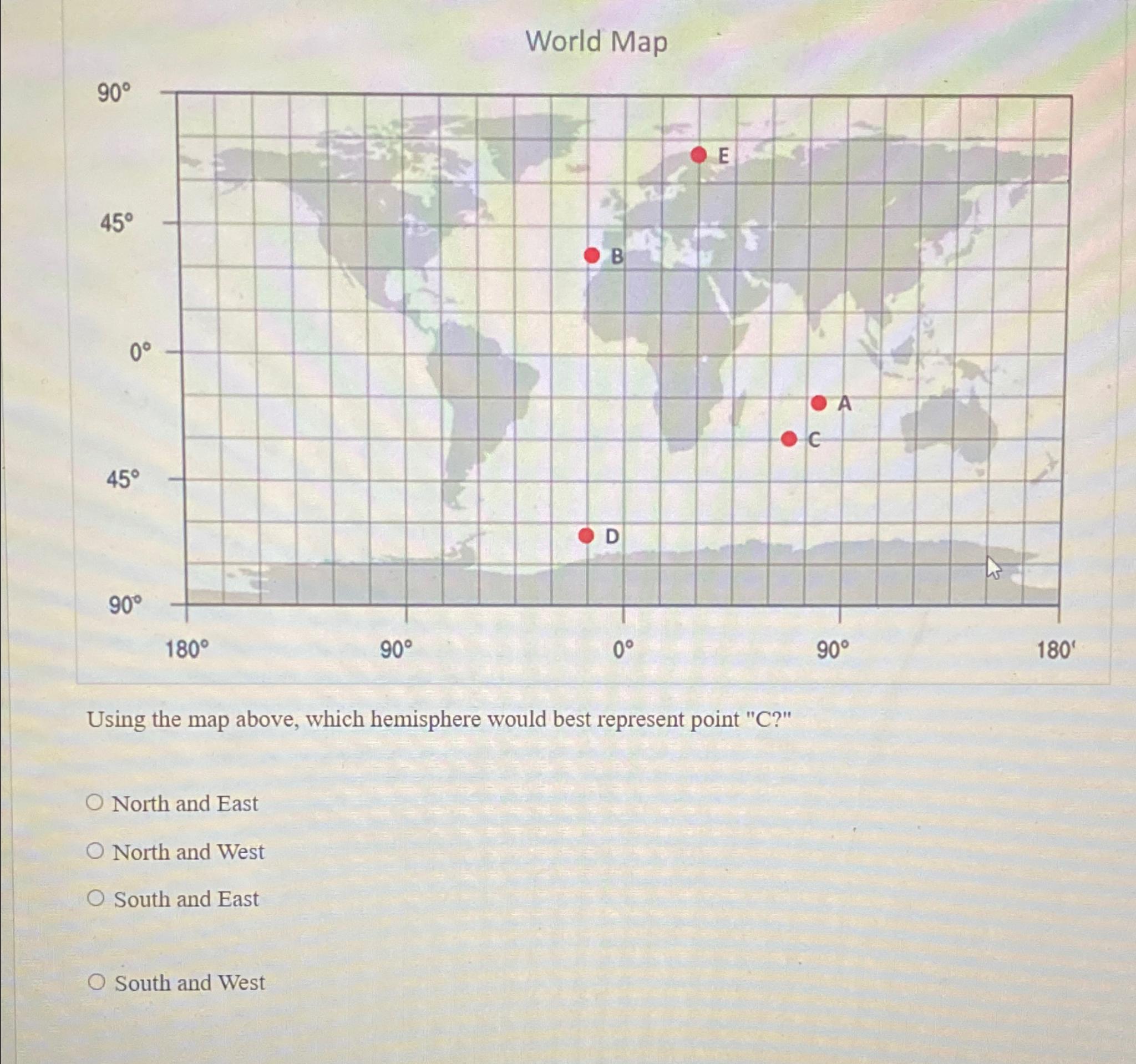 Solved World MapUsing the map above, which hemisphere would | Chegg.com