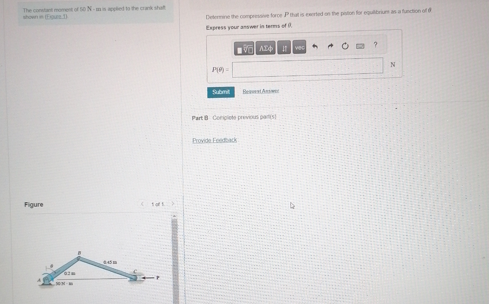 Solved The constant moment of 50N*m ﻿is applied to the crank | Chegg.com