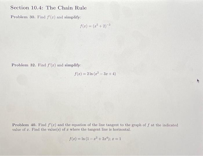 Solved Section 10.4: The Chain Rule Problem 30. Find f′(x) | Chegg.com