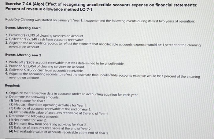 Solved Exercise 7-4A (Algo) Effect of recognizing | Chegg.com