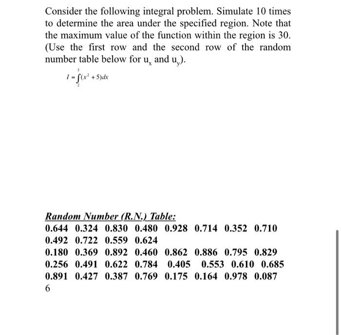 Solved Consider the following integral problem. Simulate 10 | Chegg.com