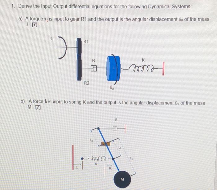Solved 1. Derive the Input-Output differential equations for | Chegg.com