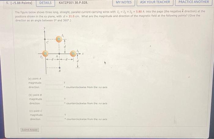 Solved The figure below shows three lone, stralght, paraliel | Chegg.com