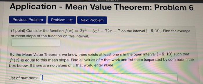Solved Application - Mean Value Theorem: Problem 3 Previous | Chegg.com
