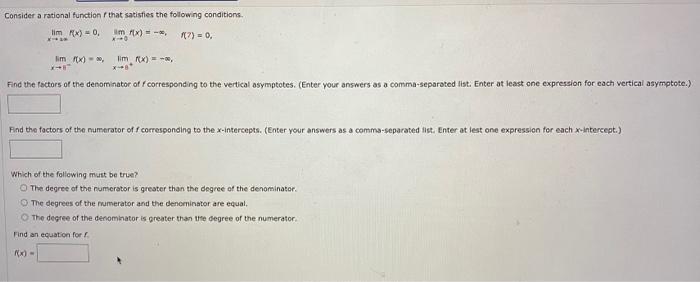 Consider a rational function that satisfies the | Chegg.com