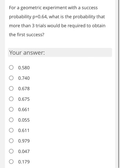 Solved For a geometric experiment with a success probability | Chegg.com