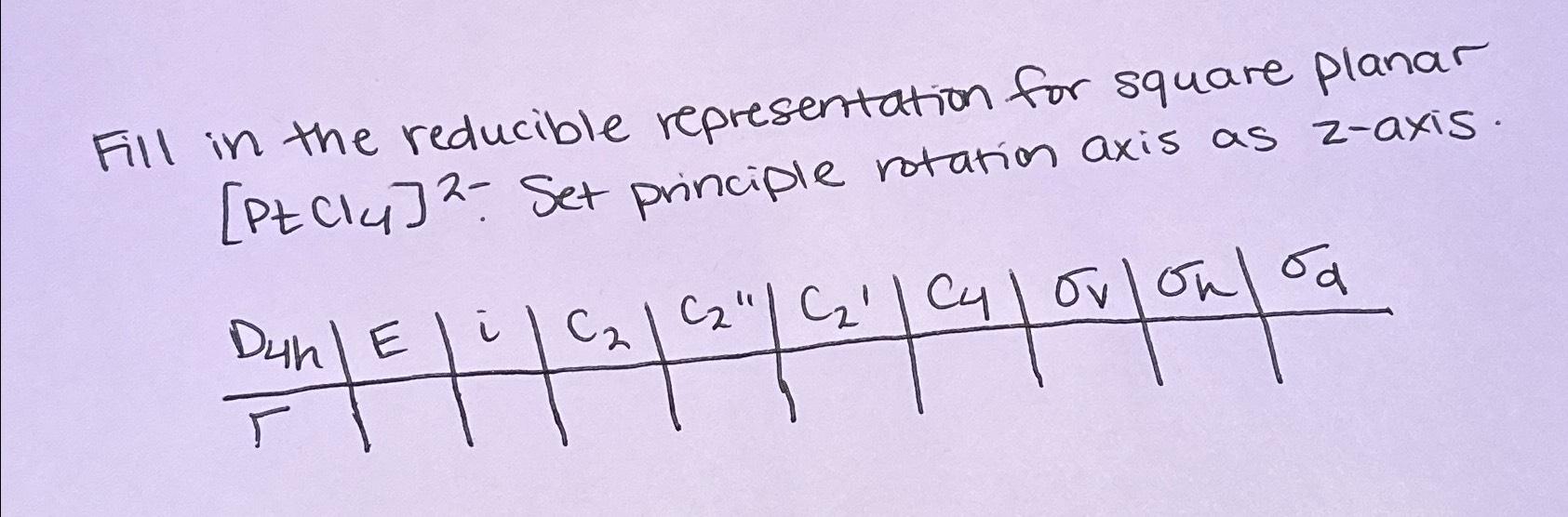 Solved Fill In The Reducible Representation For Square