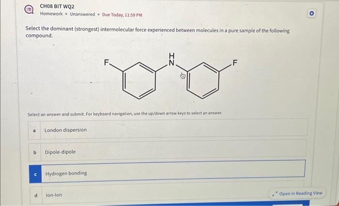 Solved Select The Dominant Strongest Intermolecular Force