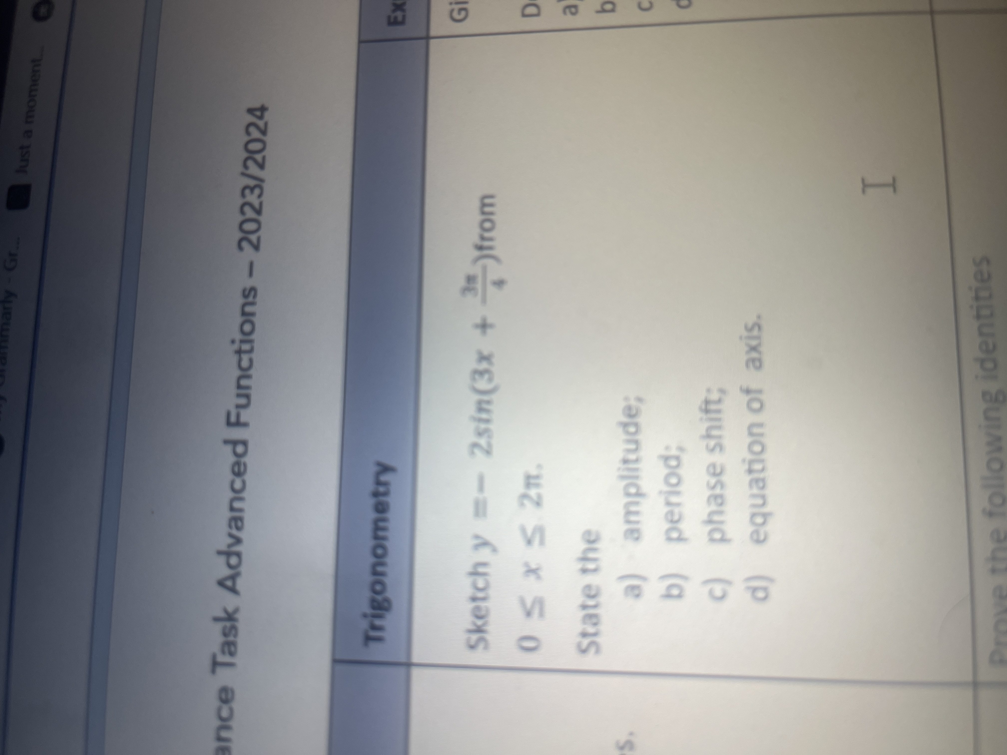 Solved TrigonometrySketch y=-2sin(3x+3π4) ﻿from0≤x≤2π.State | Chegg.com